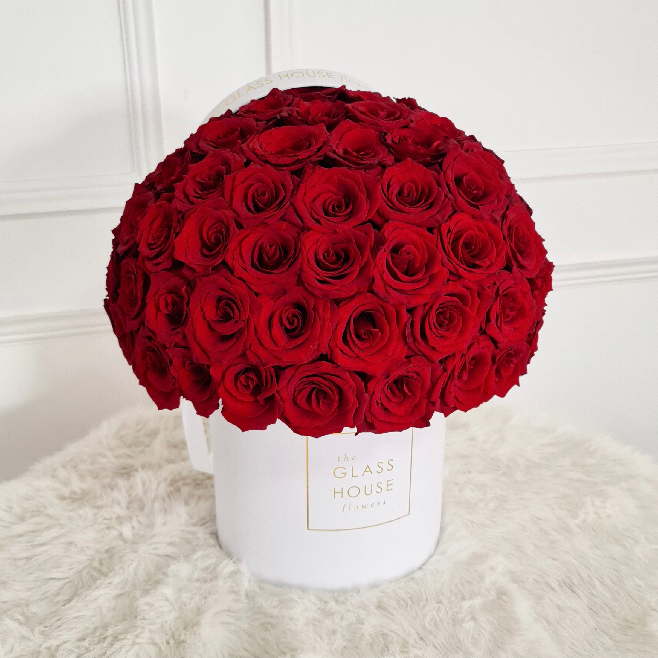 Dome Roses - White Large Round Box – The Glass House Flowers