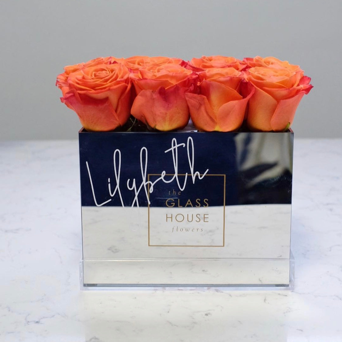 12 Roses - Silver Mirror Box – The Glass House Flowers