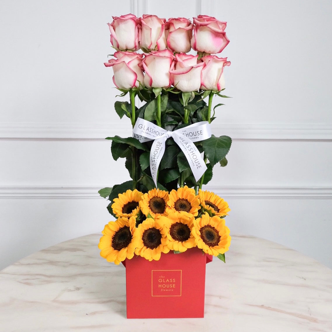 Haute Roses & Sunflowers - Petite Square Box – The Glass House Flowers